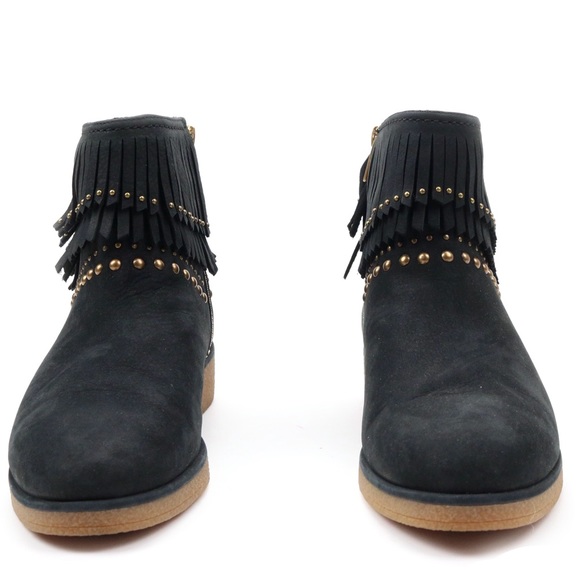 UGG | Shoes | Ugg Ariane Black Fringe Studded Leather Boots | Poshmark